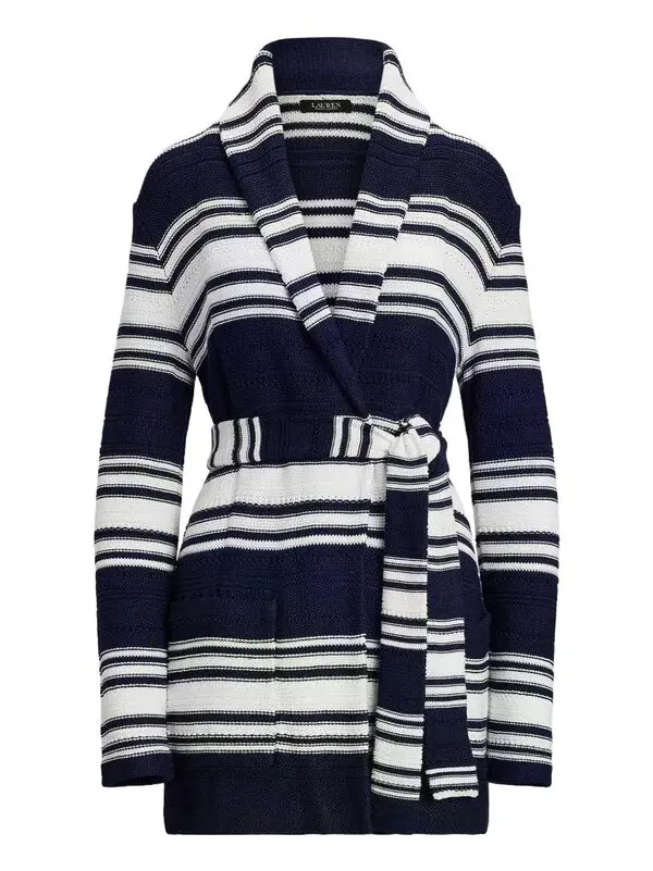 Ralph Lauren Striped Belted Cardigan - Blue