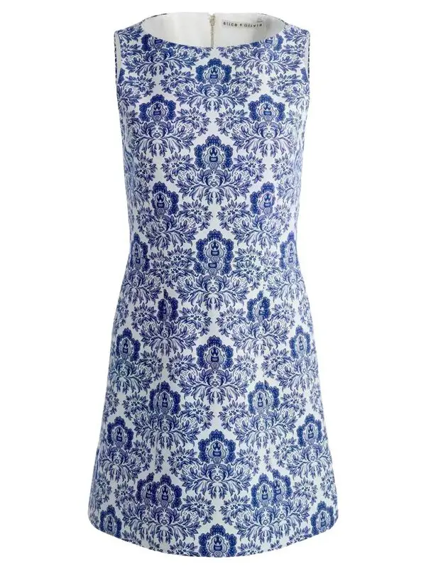 Alice + Olivia Eva Damask-print Mini Dress - White
