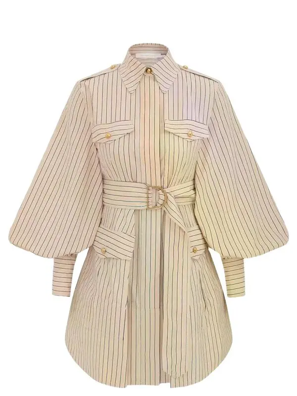 Zimmermann Memento Utility Striped Belted-waist Mini Dress - Neutrals