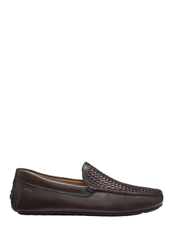 BOSS Woven-panel Leather Loafers - Brown