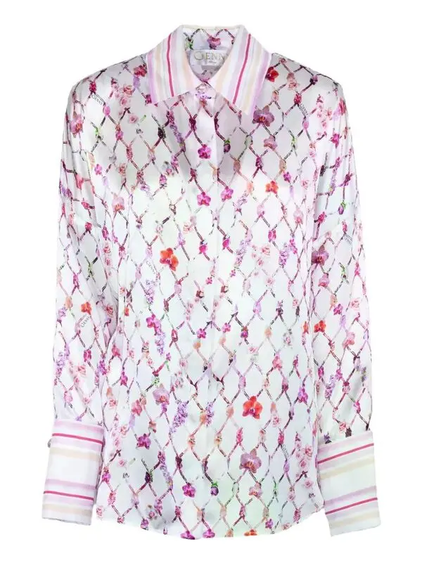 GENNY Floral Print Silk Shirt - White