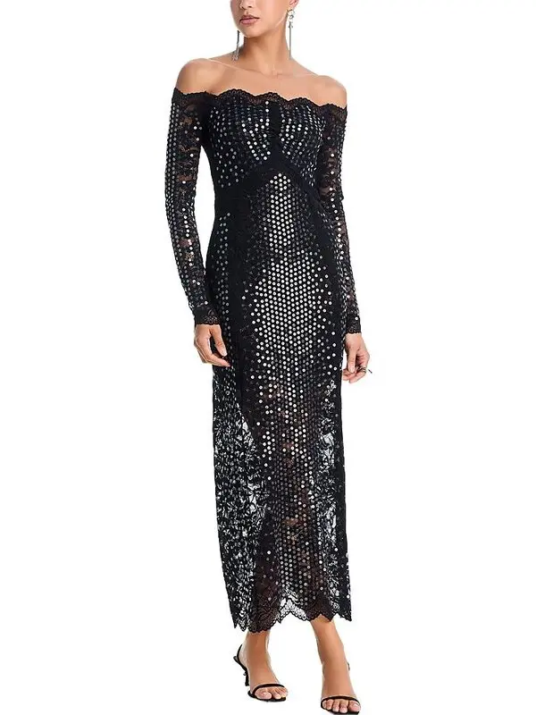 Rabanne Sequinned Lace Gown - Black