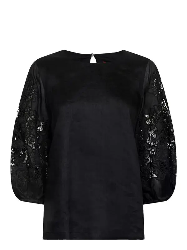 Max Mara Broderie-anglaise Macramé-sleeve Blouse - Black
