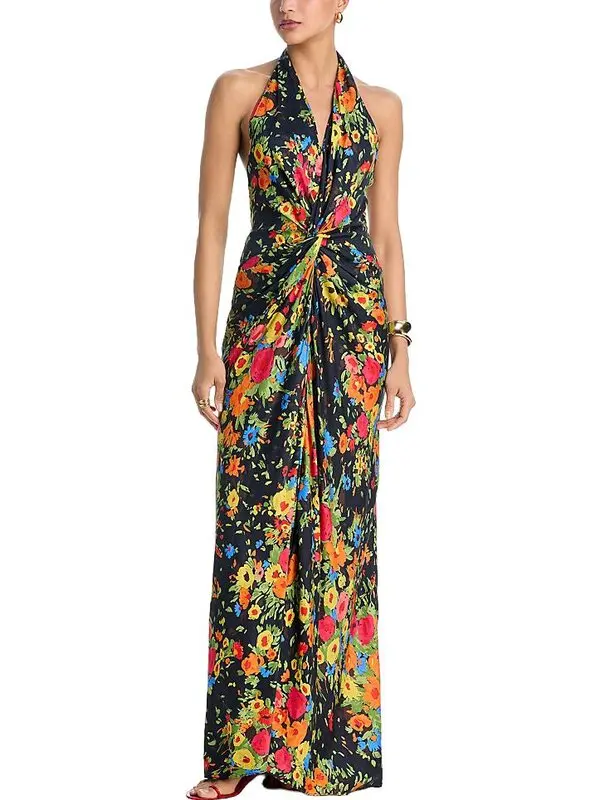 A.L.C. Mabel Twist Front Halter Maxi Dress - Black/persimmon