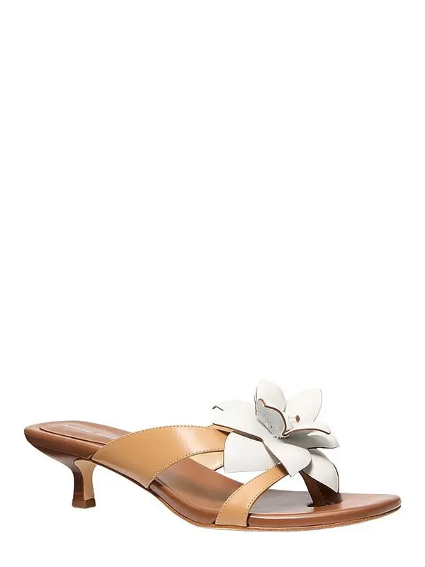 Michael Kors Jacie Kitten Heel Sandals With Flower Detailing - Peanut