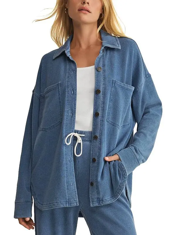 Z Supply All Day Knit Denim Jacket - Calypso Blue Indigo