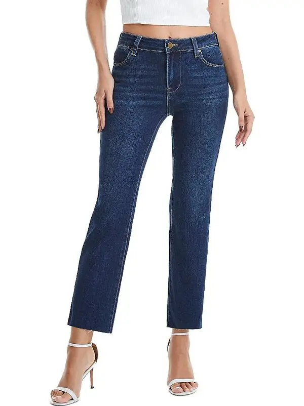 BAYEAS Mid-rise Straight Raw Hem Jeans - Dark Blue