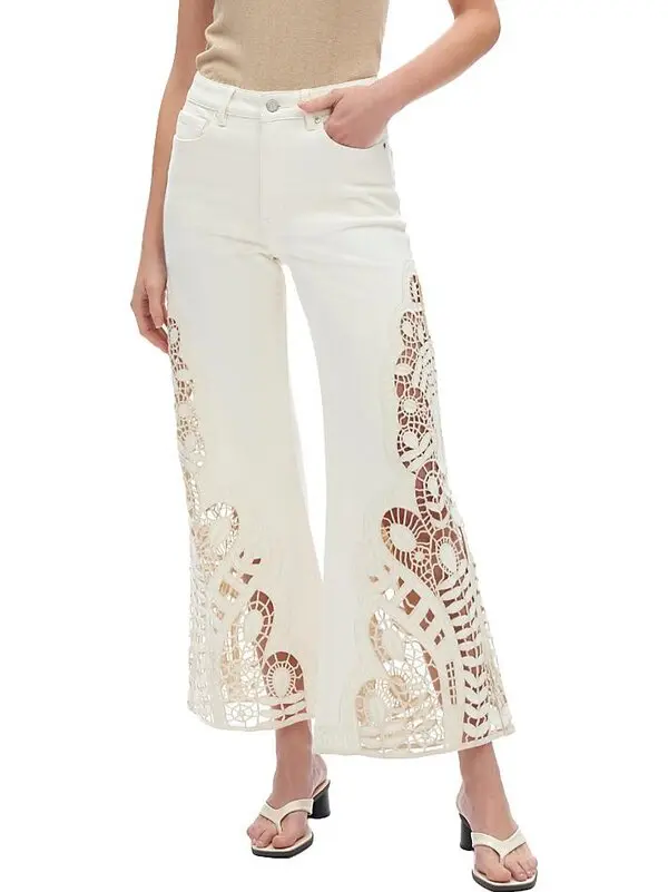 BAYEAS Embroidered Wide Leg Pants - Beige