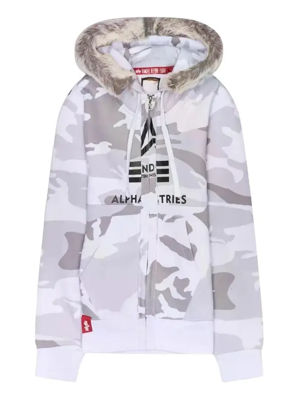 PROTOTYPES Camouflage-print Fur-trimmed Hoodie - White