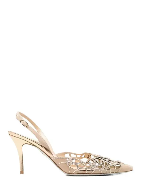Rene Caovilla Eden Crystal-embellished Laser-cut Pumps - Neutrals