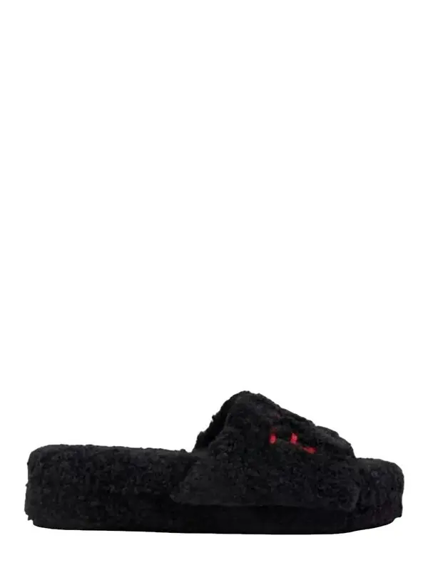 Polo Ralph Lauren Borg-texture Embroidered Slippers - Black