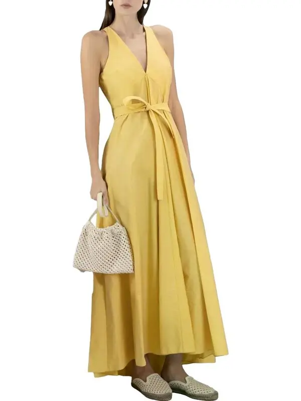 Brunello Cucinelli Belted V-neck Dress - Yellow