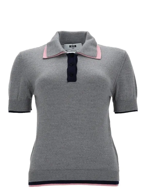 MSGM Polo In Wool With Double Border - Grey