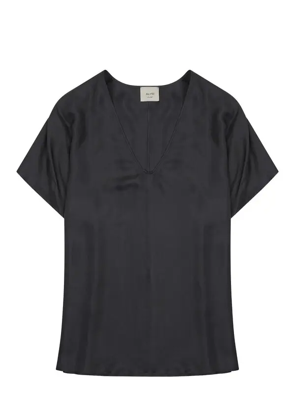 ALYSI Twill Silk Blouse - Charcoal
