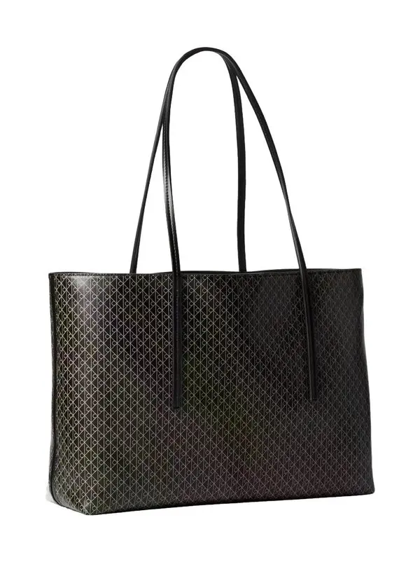 Calvin Klein Monogram-pattern Tote Bag With Logo Plaque - Black
