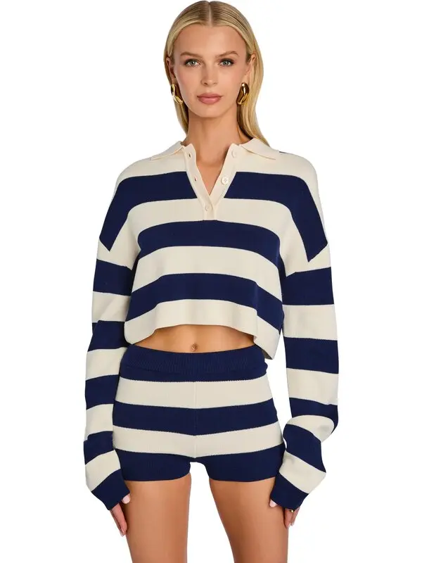 SEROYA Ryla Pullover Sweater - Eggshell/navy