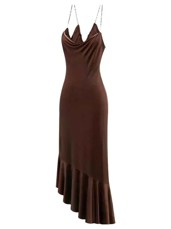 Amen Ruffled-trim Cowl-neck Midi Dress - Brown