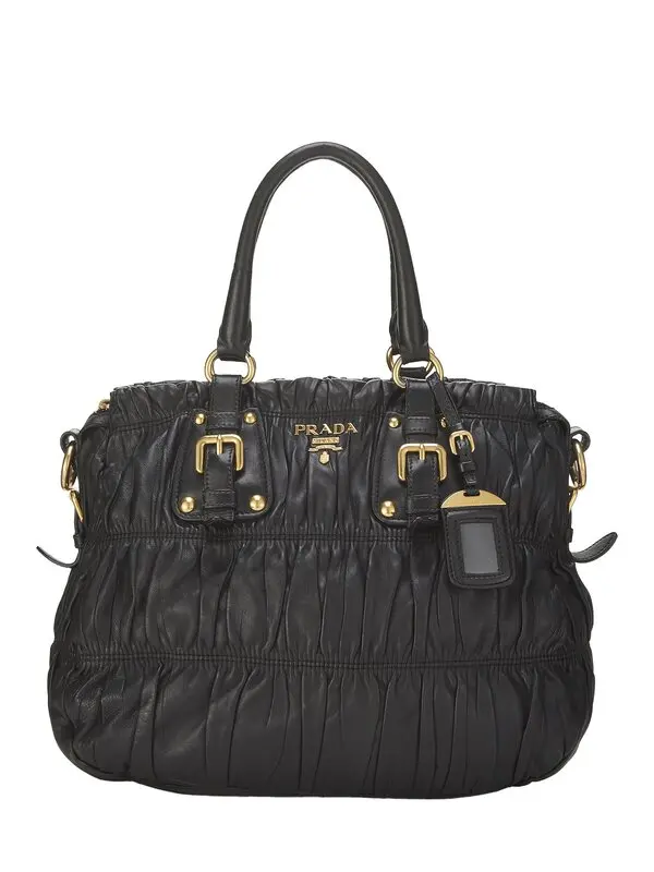 Prada Calfskin Leather Buckle Handbag - Black