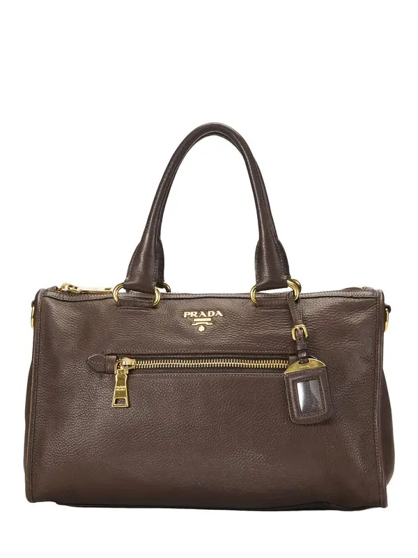 Prada Vitello Daino Convertible Zip Handbag - Brown