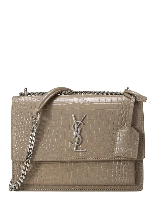 Saint Laurent Sunset Embossed Leather Shoulder Bag - Beige