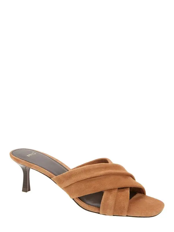 Mango Criss-cross Suede Slides - Sand