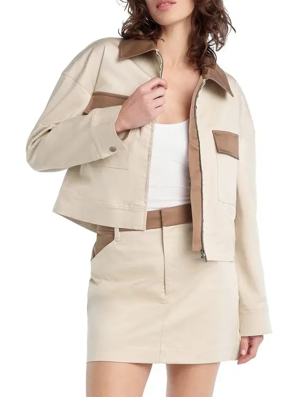 FAVORITE DAUGHTER The Monica Stretch Cotton Jacket - Beige W/khaki Con