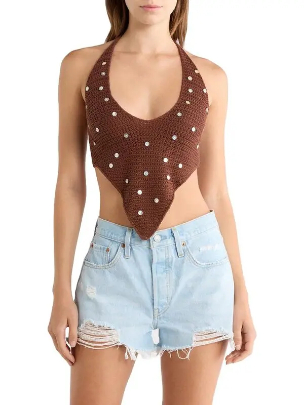 PACSUN Maribel Knit Halter Top - Brown