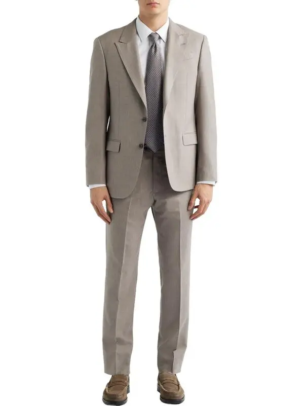 Emporio Armani Mélange Wool & Silk Blend Peak Lapel Suit - Tan