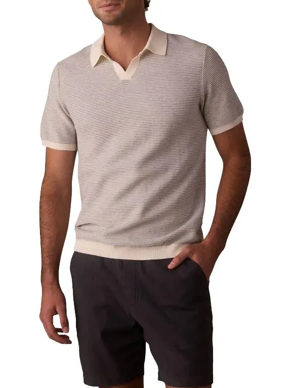 THE NORMAL BRAND Robles Bird's Eye Polo - Cream/grey
