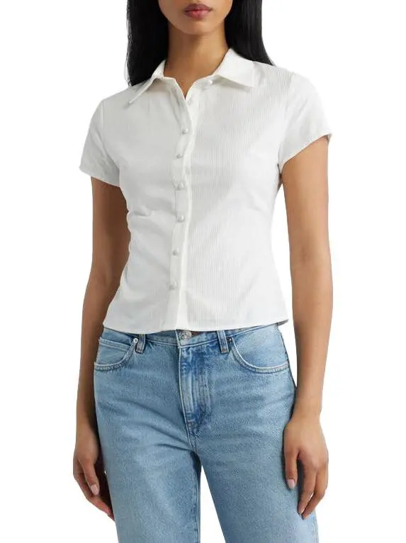 Princess Polly Lift Off Striped Button-up Shirt - White