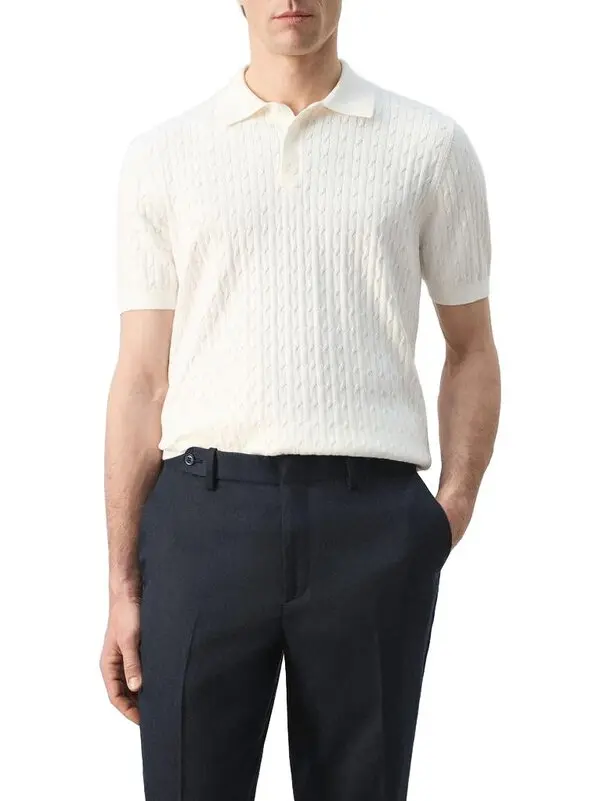 Mango Cable Stitch Polo Sweater - Off White