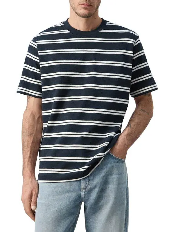 Mango Regular Fit Stripe Cotton Blend T-shirt - Navy