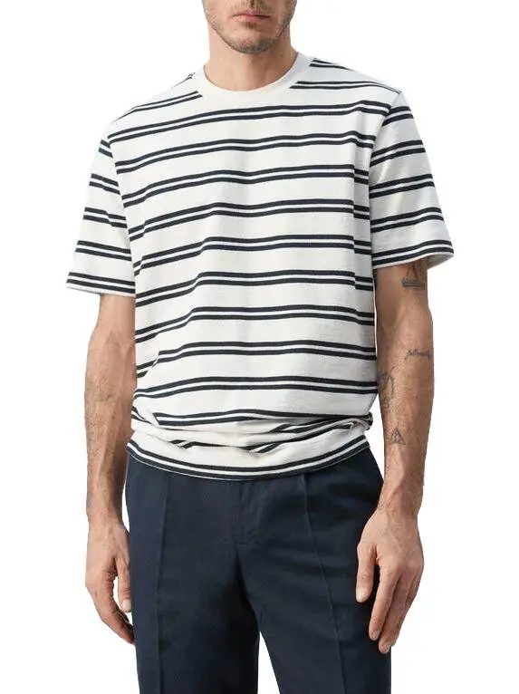 Mango Regular Fit Stripe Cotton Blend T-shirt - White
