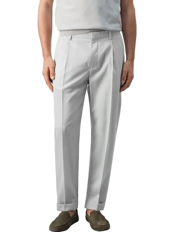Mango Pleated Wide Leg Wool Trousers - Light Heather Grey