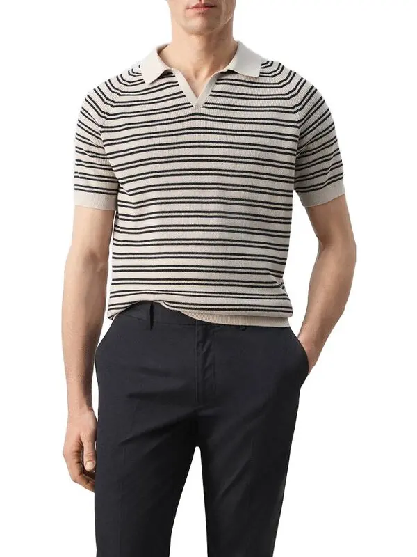 Mango Stripe Knit Polo - Beige