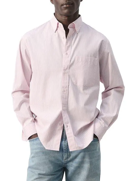 Mango Relaxed Fit Stripe Cotton Button-up Shirt - Pastel Pink