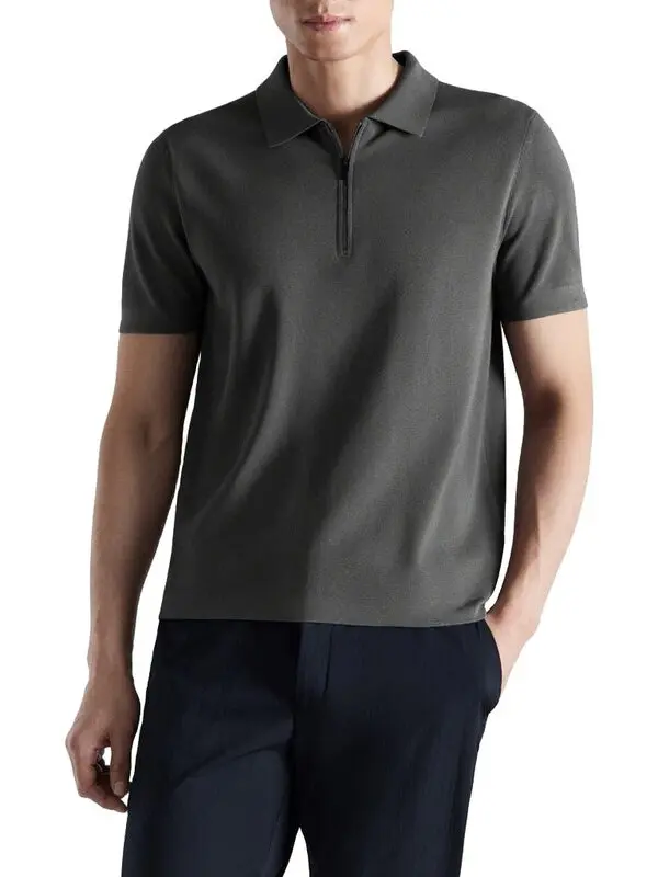Mango Zip Cotton Blend Polo - Dark Grey