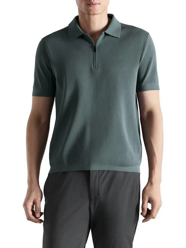 Mango Zip Cotton Blend Polo - Forest Green
