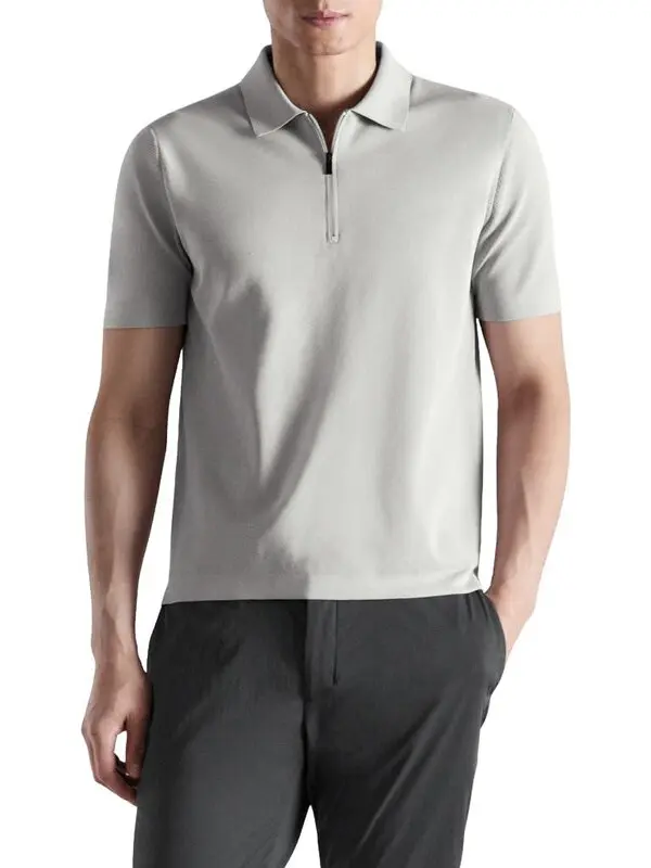 Mango Zip Cotton Blend Polo - Ice Grey