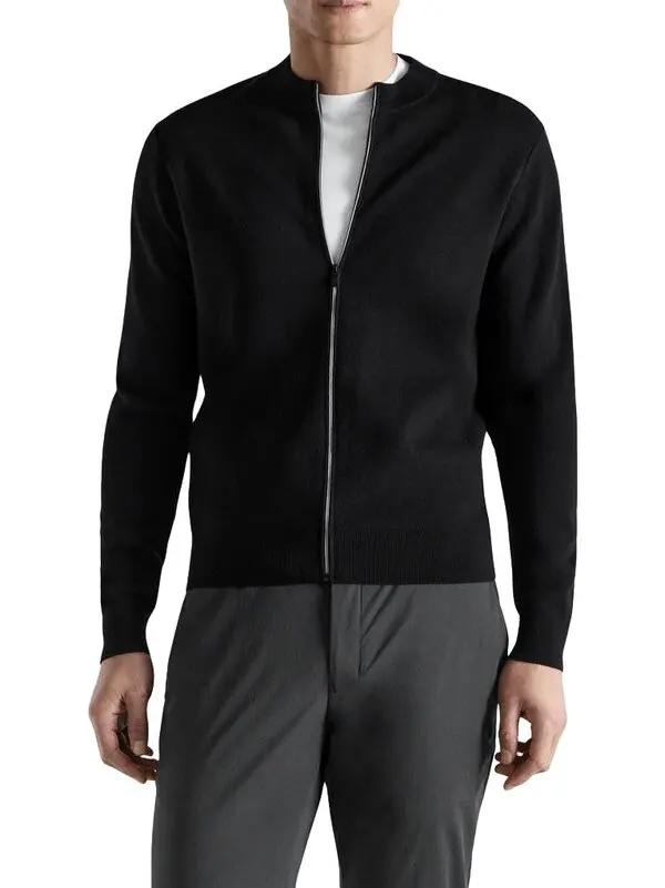Mango Comfort Stretch Crewneck Zip Cardigan - Black