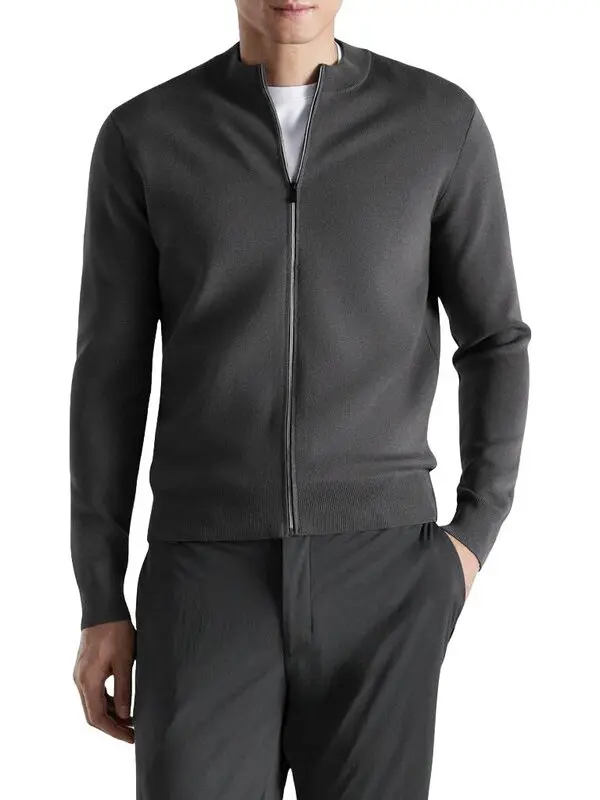 Mango Comfort Stretch Crewneck Zip Cardigan - Dark Grey