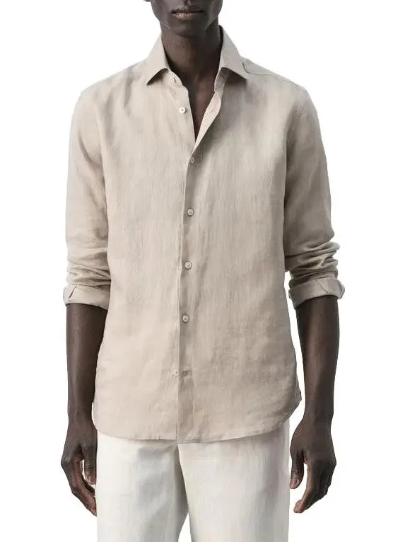 Mango Slim Fit Linen Button-up Shirt - Sand