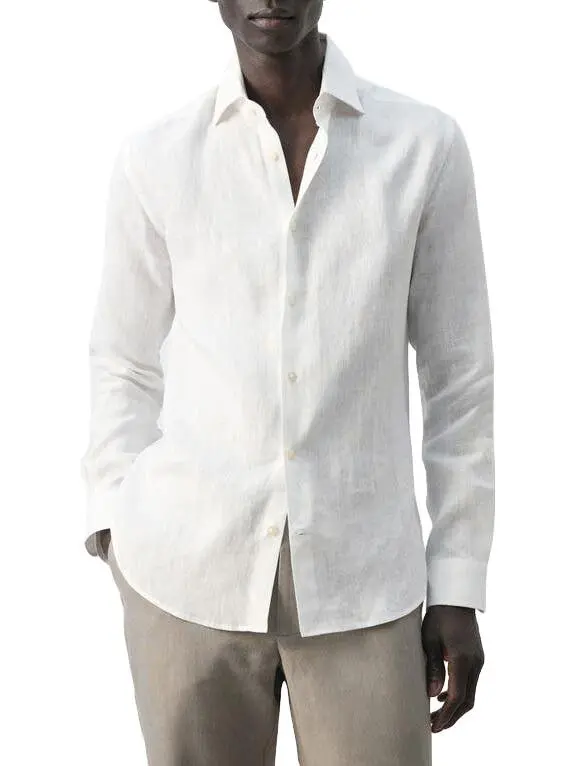Mango Slim Fit Linen Button-up Shirt - White