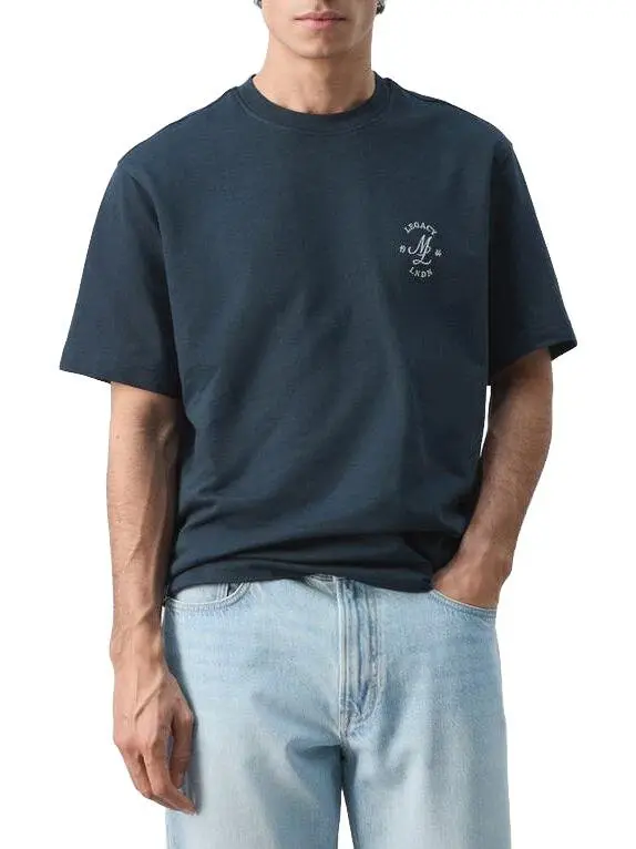 Mango Cotton Embroidered Graphic T-shirt - Navy