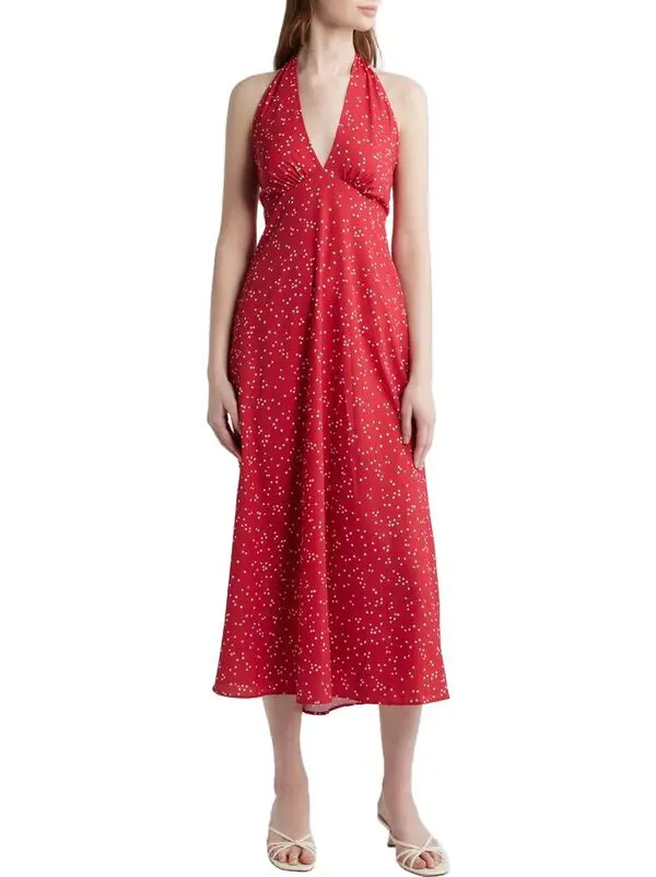 Faithfull The Brand Jennah Dot Print Halter Neck Midi Dress - Linnea Dot Rosso