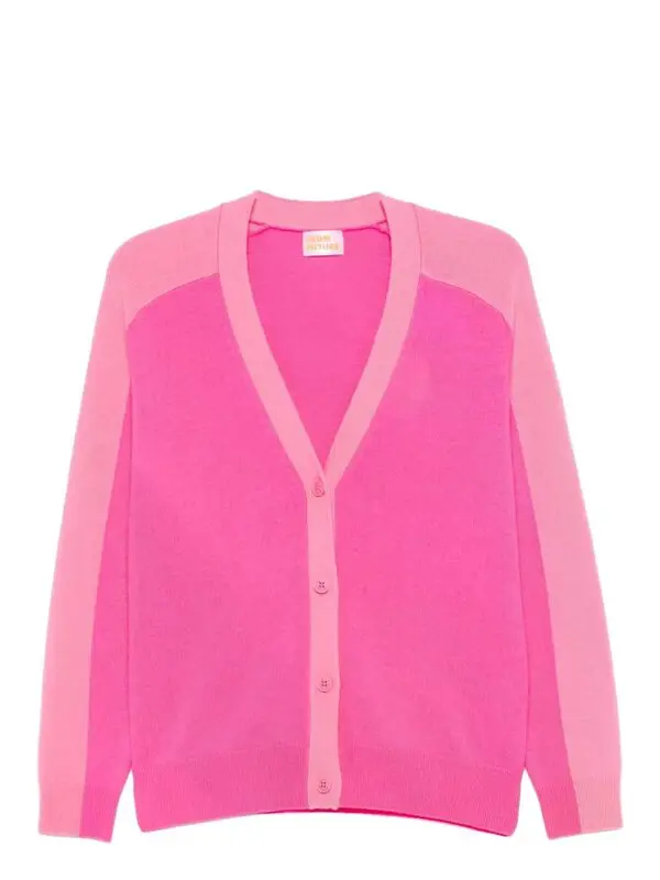 From Future Two-tone V-neck Cardigan - Pink