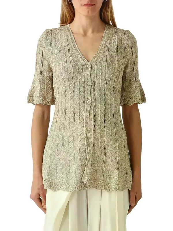 TWINSET Pointelle-knit Chevron-pattern Sweater - Gold