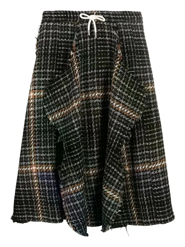 CHARLES JEFFREY Check Pattern Midi Skirt - Black