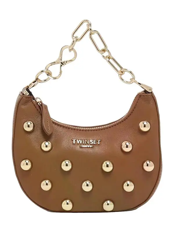 TWINSET Stud-embellished Leather Clutch With Chain Handle - Brown