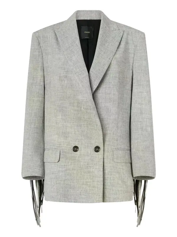 Pinko Fringed Double-breasted Blazer - Grey